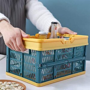 Collapsible Storage Crates,9 Liter Stackable Container Basket Milk Crates Plastic Grocery Folding Shopping Baskets Bins with Handles (Yellow)