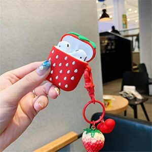 Oqplog for AirPod 2&1 Case, Protective Soft Silicone Funny Cute Fun Fashion Cover for Girls Kids Teens Air Pods, Cool Fruit Shockproof Design Skin Accessories Cases for Airpods 1/2 - Strawberry Chain