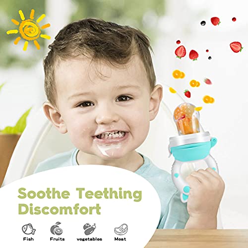 Baby Fruit Food Feeder Pacifier - Fresh Teething Pacifiers, Infant Fruit Teething Teether Toy for 3-24 Months, 6 Pcs Silicone Pouches for Toddlers & Kids & Babies, Piggy Handle 2-Pack (Pink)