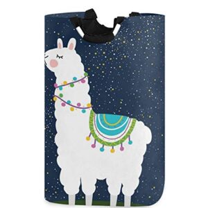 cataku starry night alpaca laundry hamper，cute llama laundry basket box big storage waterproof easy carry for family dormitory laundry room, 12.6 x 11 x 22.7 inches