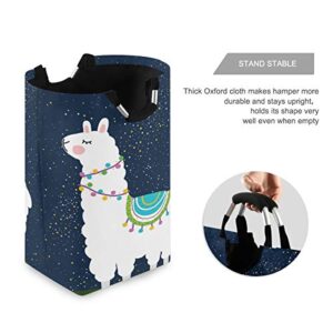 CaTaKu Starry Night Alpaca Laundry Hamper，Cute Llama Laundry Basket Box Big Storage Waterproof Easy Carry for Family Dormitory Laundry Room, 12.6 x 11 x 22.7 Inches