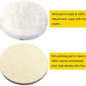 5 Inch Buffing Wool Pads 8PCS Kits, Felt Polishing Pad Buffing Wheel for Drill Woolen Wax Pad and Hook & Loop Backing Plate with 8mm M14 Drill Adapter for Car & Boat Polishing, Waxing, Sealing, Glaze