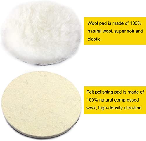 5 Inch Buffing Wool Pads 8PCS Kits, Felt Polishing Pad Buffing Wheel for Drill Woolen Wax Pad and Hook & Loop Backing Plate with 8mm M14 Drill Adapter for Car & Boat Polishing, Waxing, Sealing, Glaze