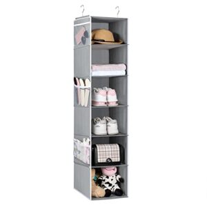 univivi 6-shelf hanging shoes closet shelves 6-layer collapsible hanging closet shoe shelves organizer with 6 side pockets wardrobe clothes organizer for closet - gray