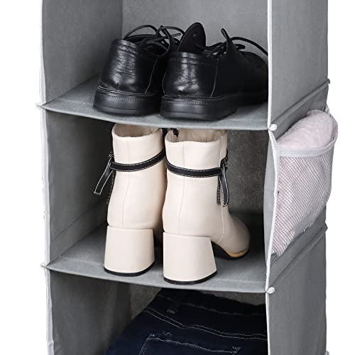 Univivi 6-Shelf Hanging Shoes Closet Shelves 6-Layer Collapsible Hanging Closet Shoe Shelves Organizer with 6 Side Pockets Wardrobe Clothes Organizer for Closet - Gray