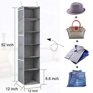 Univivi 6-Shelf Hanging Shoes Closet Shelves 6-Layer Collapsible Hanging Closet Shoe Shelves Organizer with 6 Side Pockets Wardrobe Clothes Organizer for Closet - Gray