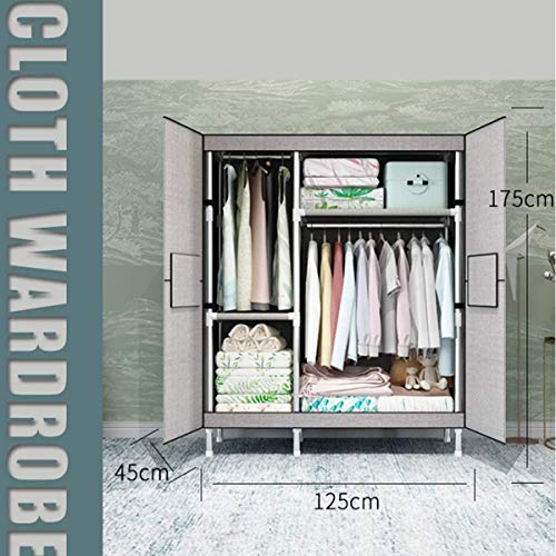 Wardrobe Cloth Closet for Bedroom, Freestanding Hanging Rod Portable Freestanding Closet Storage Organizer Shelf Storage Cabinet for Extra Storage,125 x 45 x 175 cm FANJIANI