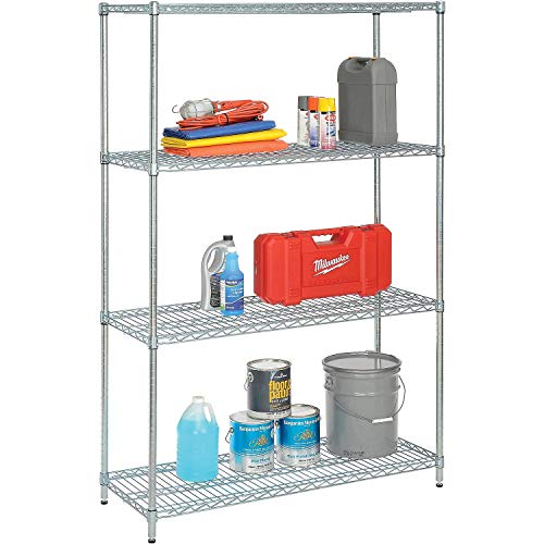 Economy Wire Shelving Starter Unit, 4 Tier, Nickel Chrome, 18"W, x 36"L, x 74"H