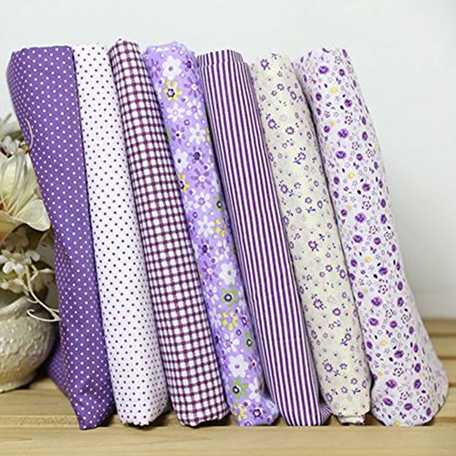 Gaweb Square Shape, Flower, Striped, Polka Dot Cotton Fabric,7Pcs 25x25cm Cotton Fabric Flower Polka Dot Bundle DIY Patchwork Quilt Cloth Purple (7pcs / Set)