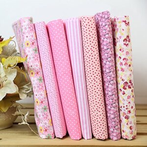 Gaweb Square Shape, Flower, Striped, Polka Dot Cotton Fabric,7Pcs 25x25cm Cotton Fabric Flower Polka Dot Bundle DIY Patchwork Quilt Cloth Purple (7pcs / Set)