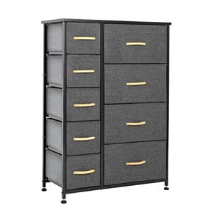 crestlive products vertical dresser storage tower - sturdy steel frame, wood top, easy pull fabric bins, wood handles - organizer unit for bedroom, hallway, entryway, closets - 9 drawers (gray)