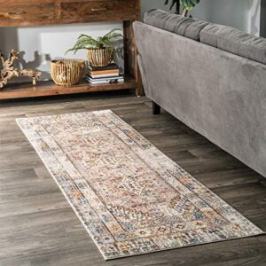 nuloom farley medallion fringe runner rug, 2' 6" x 6', khaki