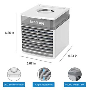 Portable Air Conditioner Fan, Mini Evaporative Cooler Personal Air Cooler with 7 Colors Light Changing, 3 Fan Speed, Super Quiet Humidifier Misting Fan for Home Office Bedroom, Wearable AC