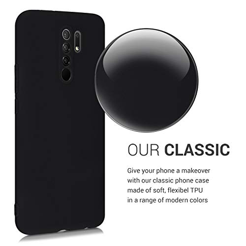 kwmobile Case Compatible with Xiaomi Redmi 9 - Case in Soft Matte Finish TPU with Camera Protection - Black Matte