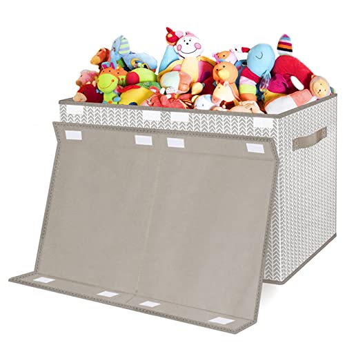 VERONLY Toy Box Chest Organizer Bins for Boys Girls Kids, Large Collapsible Fabric Storage Container with Flip-Top Lid & Handles for Clothes,Blanket,Nursery,Playroom,Bedroom,Tree Branch Pattern (Gray)