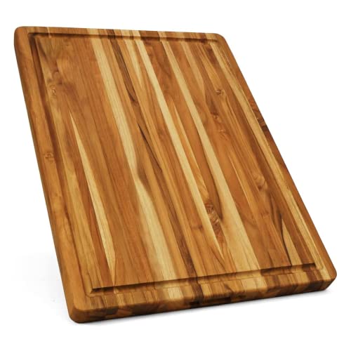 BEEFURNI Teak Wood Cutting Board with Juice Groove Hand Grip, Large Wooden Cutting Boards for Kitchen, Chopping Board Wood, Mothers Day Gifts, 1 Year Manufactuer Warranty (L, 22"L x 16"W x 1.25"Th)