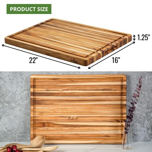 BEEFURNI Teak Wood Cutting Board with Juice Groove Hand Grip, Large Wooden Cutting Boards for Kitchen, Chopping Board Wood, Mothers Day Gifts, 1 Year Manufactuer Warranty (L, 22"L x 16"W x 1.25"Th)