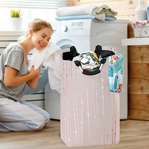 Rose Gold Line Dots Laundry Basket Foldable Laundry Hamper with Handles Waterproof Durable Clothes Bucket Washing Bin Dirty Baskets Toy Storage for Home College Dorm Bathroom 50L