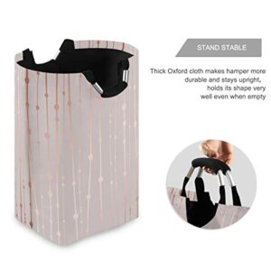 Rose Gold Line Dots Laundry Basket Foldable Laundry Hamper with Handles Waterproof Durable Clothes Bucket Washing Bin Dirty Baskets Toy Storage for Home College Dorm Bathroom 50L