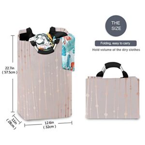 Rose Gold Line Dots Laundry Basket Foldable Laundry Hamper with Handles Waterproof Durable Clothes Bucket Washing Bin Dirty Baskets Toy Storage for Home College Dorm Bathroom 50L