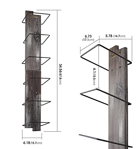 J JACKCUBE DESIGN Wall Mount Rustic Wood and Metal Towel Rack 6 Tier Shelf Holder for Shower & Hand Towels for Bathroom Hanging Storage Multi-Rack - MK594A