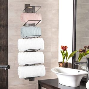 J JACKCUBE DESIGN Wall Mount Rustic Wood and Metal Towel Rack 6 Tier Shelf Holder for Shower & Hand Towels for Bathroom Hanging Storage Multi-Rack - MK594A