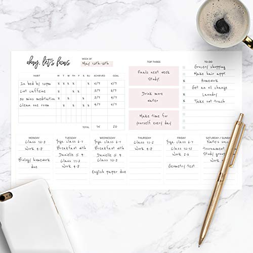 Weekly Planner Sticky Notepad / 10" x 6" Habit Tracker Repositionable Desk Pad/Motivational Weekly to-Do Pad