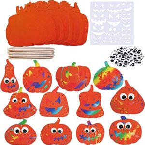 winlyn 72 sets fall magic color scratch pumpkin cutouts craft kit paper pumpkin squash gourd cutouts googly eyes scratching tool for kids classroom activities party favors halloween decor