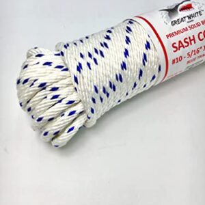 GREAT WHITE BLUTRACE® SASH Cord #10 Made in USA, 5/16" x 100ft. Hank, Cotton Tie Down Camping, Clothesline, Rigging, Crafts, Theatre, Window Replacement Entertainment Spot Cord DIY Home Improvement