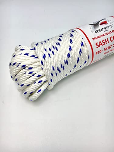 GREAT WHITE BLUTRACE® SASH Cord #10 Made in USA, 5/16" x 100ft. Hank, Cotton Tie Down Camping, Clothesline, Rigging, Crafts, Theatre, Window Replacement Entertainment Spot Cord DIY Home Improvement