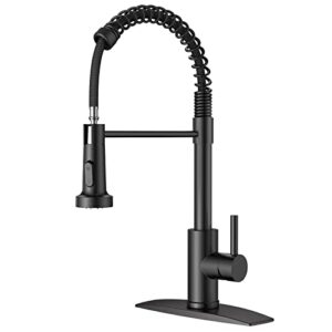 forious black kitchen faucet with pull down sprayer, commercial spring kitchen sink faucet with pull out sprayer, single handle kitchen faucets with deck plate, matte black