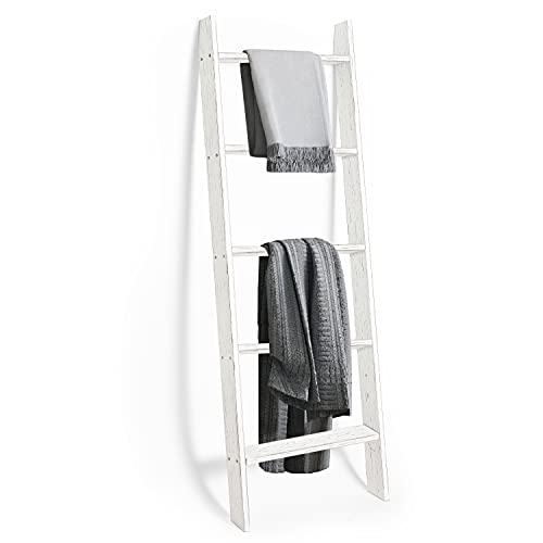 Ilyapa Blanket Ladder for the Living Room - Rustic Decorative Quilt Ladder, White Weathered Wood