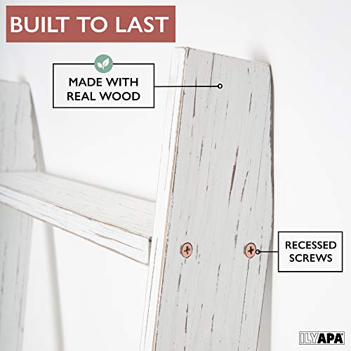 Ilyapa Blanket Ladder for the Living Room - Rustic Decorative Quilt Ladder, White Weathered Wood