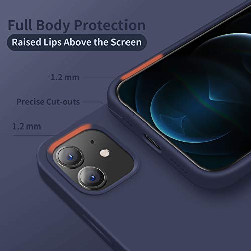 Cordking Designed for iPhone 12 Case, Designed for iPhone 12 Pro Case, Silicone Shockproof Phone Case with [Soft Anti-Scratch Microfiber Lining] 6.1 inch, Navy Blue