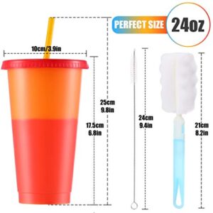 Color Changing Cups, 24oz 5 Reusable Cold Drink Cups with Lids and Straws Summer Coffee Tumblers Party Cup for Adults