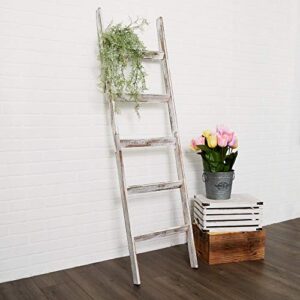 Short Birds Rustic 5ft Blanket Ladder - Farmhouse Home Decor - Quilt/Towels/Throw Wood - Decorative Shelf - Easy Assembly - Leaning - Padded - White Wash