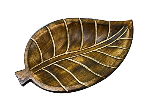 Ajuny Decorative Wooden Tray Platter for Serving Snacks Fruits Hand Carving Home Gifts