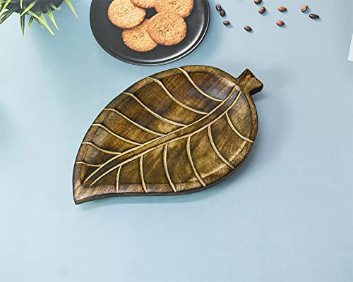 Ajuny Decorative Wooden Tray Platter for Serving Snacks Fruits Hand Carving Home Gifts