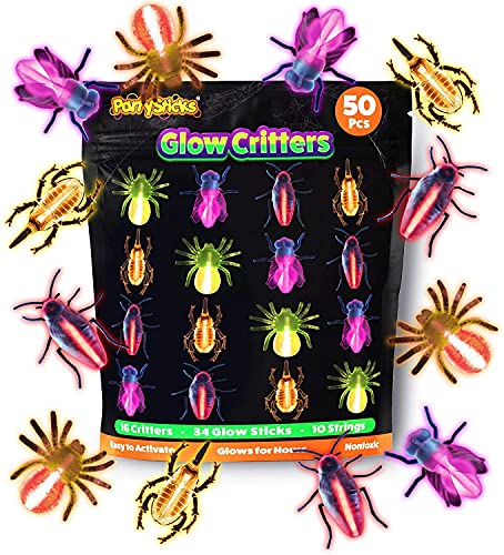 Glow Critters Fake Bugs Glow in the Dark Party Favors (50 Count) - Glow Sticks Party Favors - Glow in the Dark Party Supplies