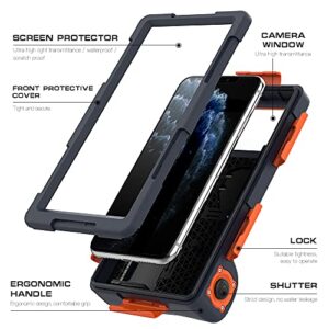 Diving Phone Case for iPhone Samsung, Professional Underwater Photography Housings Case with Lanyard[50ft/15m], Diving Case for iPhone 13 Mini/12 Mini/12/12 Pro Etc Orange/Black