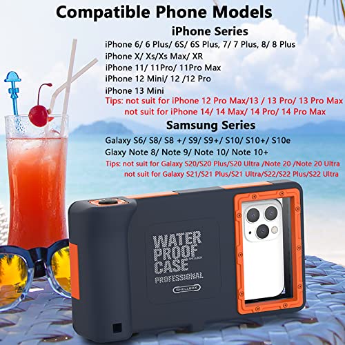 Diving Phone Case for iPhone Samsung, Professional Underwater Photography Housings Case with Lanyard[50ft/15m], Diving Case for iPhone 13 Mini/12 Mini/12/12 Pro Etc Orange/Black