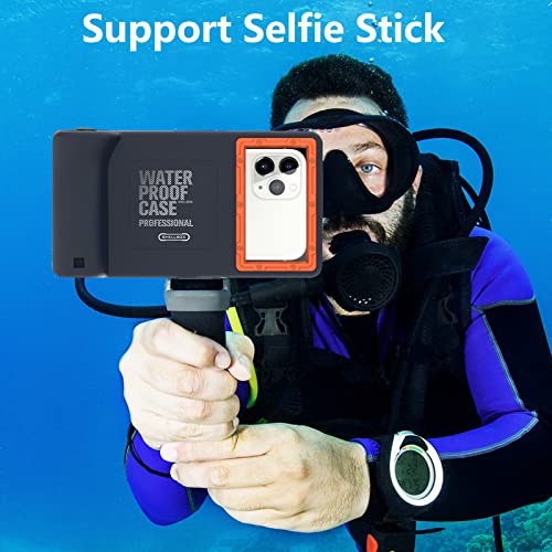 Diving Phone Case for iPhone Samsung, Professional Underwater Photography Housings Case with Lanyard[50ft/15m], Diving Case for iPhone 13 Mini/12 Mini/12/12 Pro Etc Orange/Black