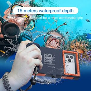 Diving Phone Case for iPhone Samsung, Professional Underwater Photography Housings Case with Lanyard[50ft/15m], Diving Case for iPhone 13 Mini/12 Mini/12/12 Pro Etc Orange/Black