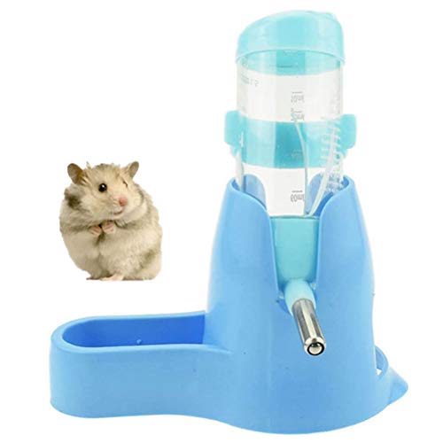 3 in 1 Hamster Hanging Water Bottle Small Animal Auto Dispenser with Stand Base for Hamster Rat Gerbil Mouse Chinchillas Squirrel Guinea Pig Ferret Rabbit Cage Toy (Blue)