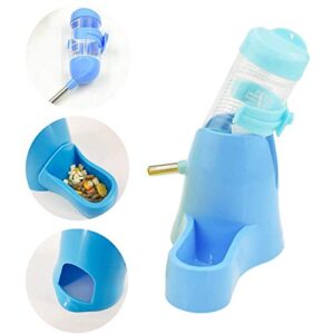 3 in 1 Hamster Hanging Water Bottle Small Animal Auto Dispenser with Stand Base for Hamster Rat Gerbil Mouse Chinchillas Squirrel Guinea Pig Ferret Rabbit Cage Toy (Blue)