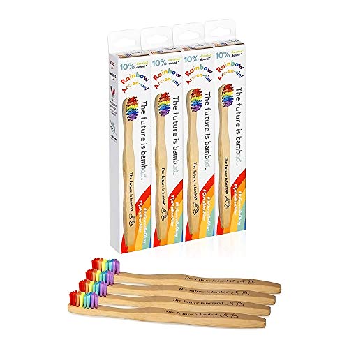 The Future is Bamboo – Rainbow Bamboo Toothbrush for Kids, Pack of 4 Children’s Bamboo Toothbrushes with Soft Wave Bristles