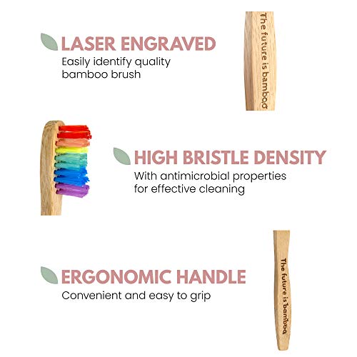 The Future is Bamboo – Rainbow Bamboo Toothbrush for Kids, Pack of 4 Children’s Bamboo Toothbrushes with Soft Wave Bristles