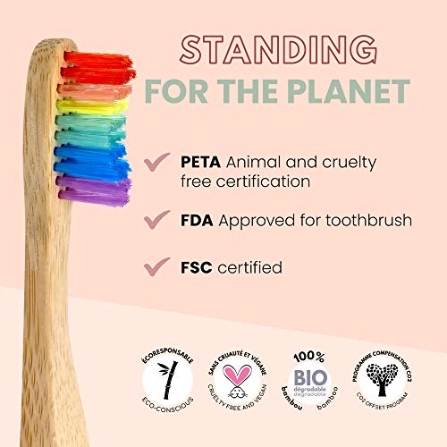 The Future is Bamboo – Rainbow Bamboo Toothbrush for Kids, Pack of 4 Children’s Bamboo Toothbrushes with Soft Wave Bristles