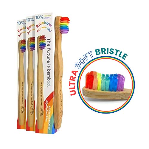 The Future is Bamboo – Rainbow Bamboo Toothbrush for Kids, Pack of 4 Children’s Bamboo Toothbrushes with Soft Wave Bristles