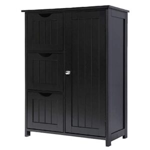 iwell bathroom cabinet, floor storage cabinet with 1 door & 3 drawers, freestanding entryway bathroom storage cabinet for bathroom, living room, black